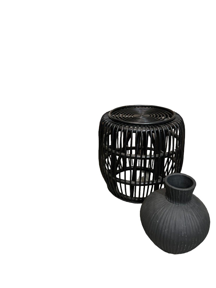 Puff de rattan redondo color negro. YR 41N – Forevents