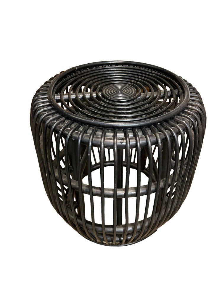 Puff de rattan redondo color negro. YR 41N – Forevents